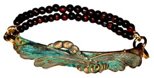 elaine coyne collectible artwear verdigris patina solid brass art nouveau dragonfly medium interchangeable rockband bracelet - jasper