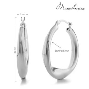 Mia Sarine 925 Sterling Silver Lightweight Graduated Twist Hoop Earrings for Women White