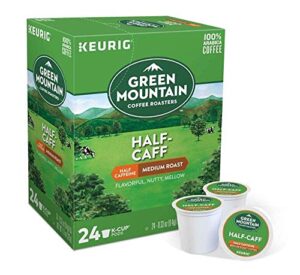 green mountain coffee roasters half caff, single-serve keurig k-cup pods, medium roast coffee, 24 count