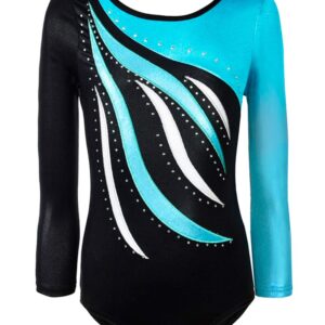 Happy Cherry Girls Dance Leotard Athletic Bodysuit Shiny Stripes Long Sleeve Dancing Unitards Ballet Biketard