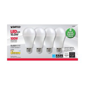 Satco S28789 LED E26 15.5 Watt 100w A19 Replacement LED - 4 Bulbs