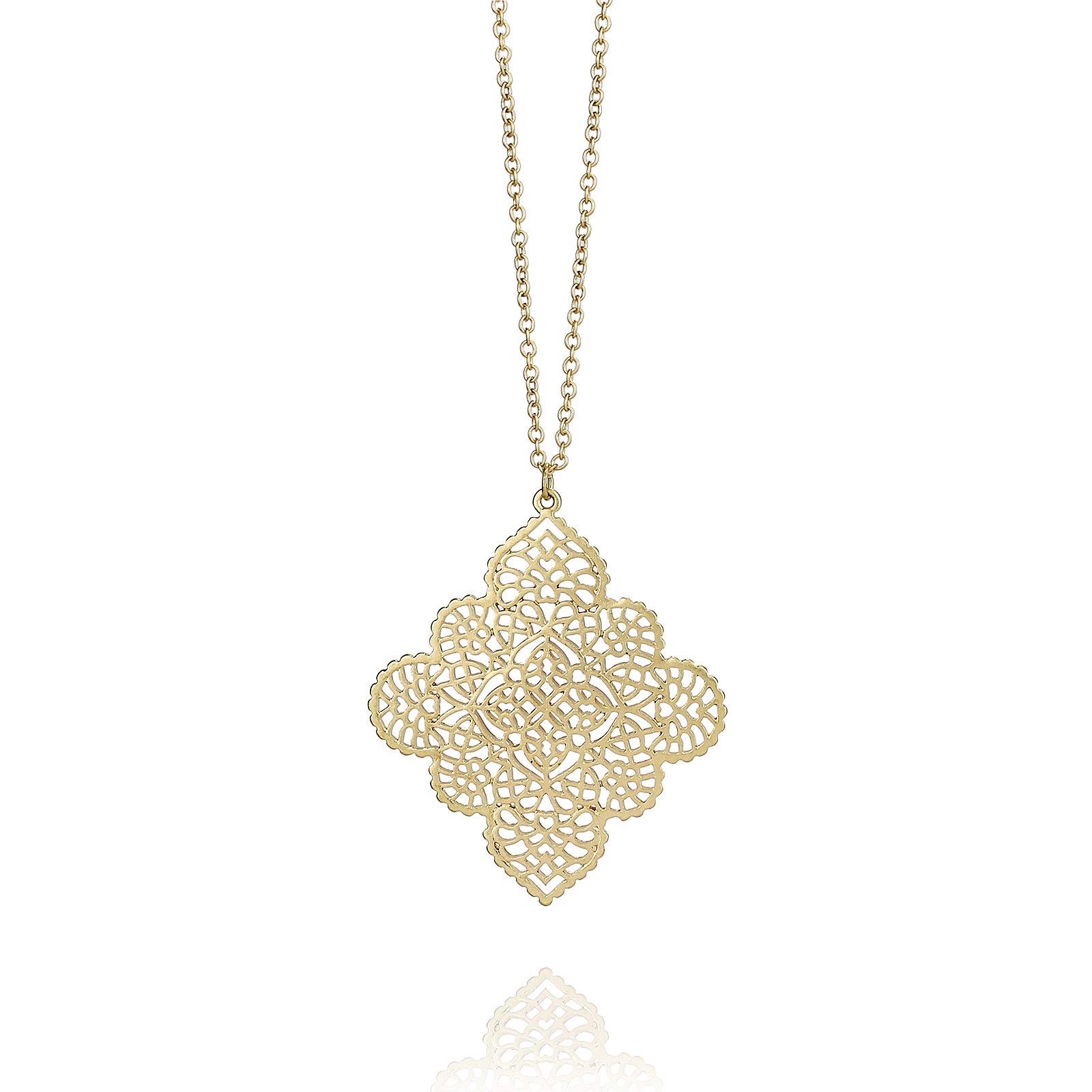 POMINA Gold Silver Geometric Filigree Pendent Long Necklace Casual Sweater Gold Chain Necklaces for women (Worn Gold)