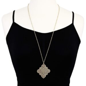 POMINA Gold Silver Geometric Filigree Pendent Long Necklace Casual Sweater Gold Chain Necklaces for women (Worn Gold)