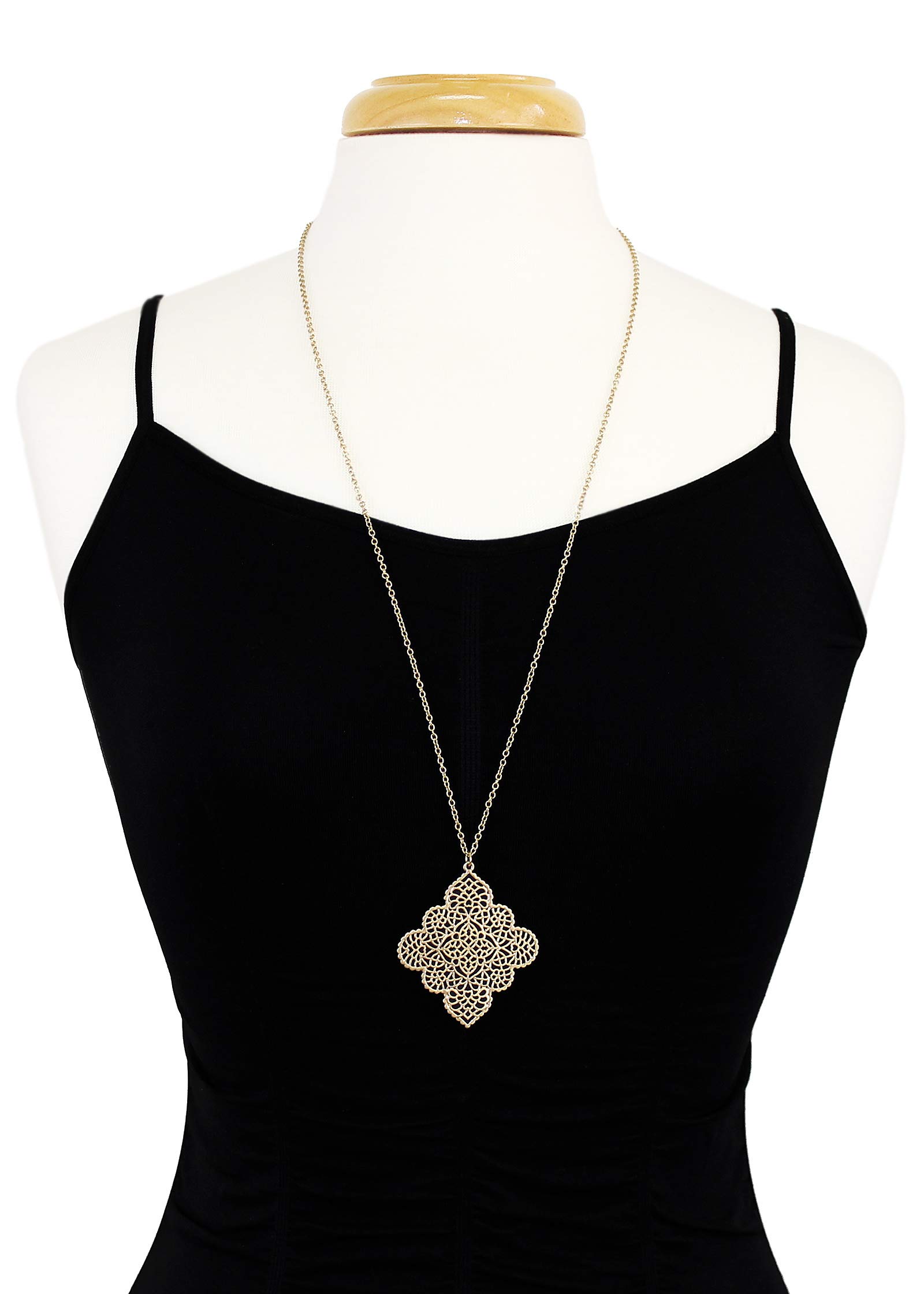 POMINA Gold Silver Geometric Filigree Pendent Long Necklace Casual Sweater Gold Chain Necklaces for women (Worn Gold)