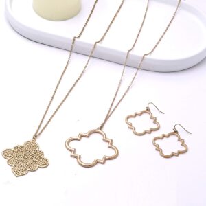 POMINA Gold Silver Geometric Filigree Pendent Long Necklace Casual Sweater Gold Chain Necklaces for women (Worn Gold)