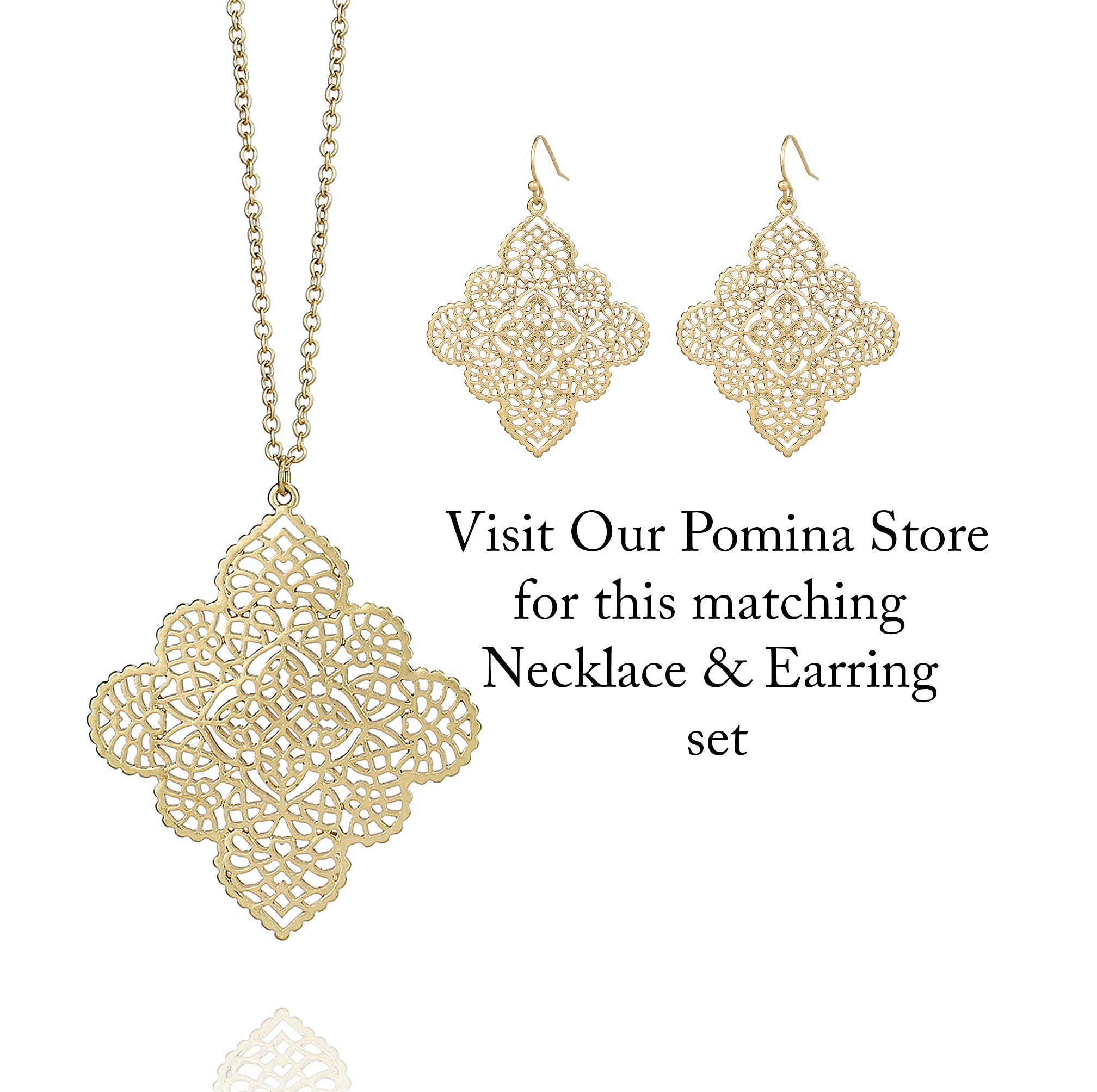 POMINA Gold Silver Geometric Filigree Pendent Long Necklace Casual Sweater Gold Chain Necklaces for women (Worn Gold)