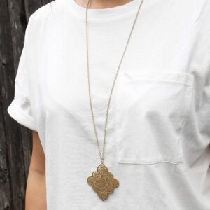 POMINA Gold Silver Geometric Filigree Pendent Long Necklace Casual Sweater Gold Chain Necklaces for women (Worn Gold)