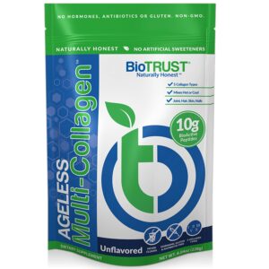 biotrust ageless multi collagen peptides powder – 5 types (i, ii, iii, v, x) – unflavored collagen powder for women & men – hydrolyzed protein – grass fed beef, fish, chicken, eggshell membrane