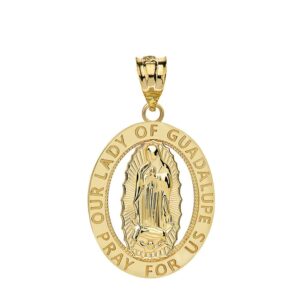 calirosejewelry 10k our lady of guadalupe pray for us oval charm pendant in yellow gold