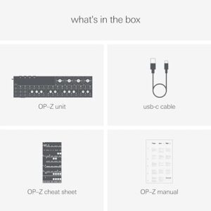 teenage engineering OP–Z portable sequencer, synthesizer, drum machine and visual controller with built-in microphone for sampling, effects and midi, iOS compatible and battery powered