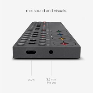 teenage engineering OP–Z portable sequencer, synthesizer, drum machine and visual controller with built-in microphone for sampling, effects and midi, iOS compatible and battery powered