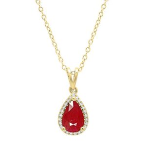 dazzlingrock collection 14k 9x6 mm pear ruby & round diamond ladies teardrop pendant (gold chain included), yellow gold