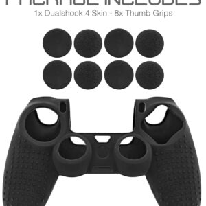 Fosmon PS4 Controller Skin with 8 Thumb Grips, Anti-Slip Silicone Grip Cover Protector Case Compatible with Sony PlayStation PS4 Slim/PRO 4 DualShock Controller (Black)