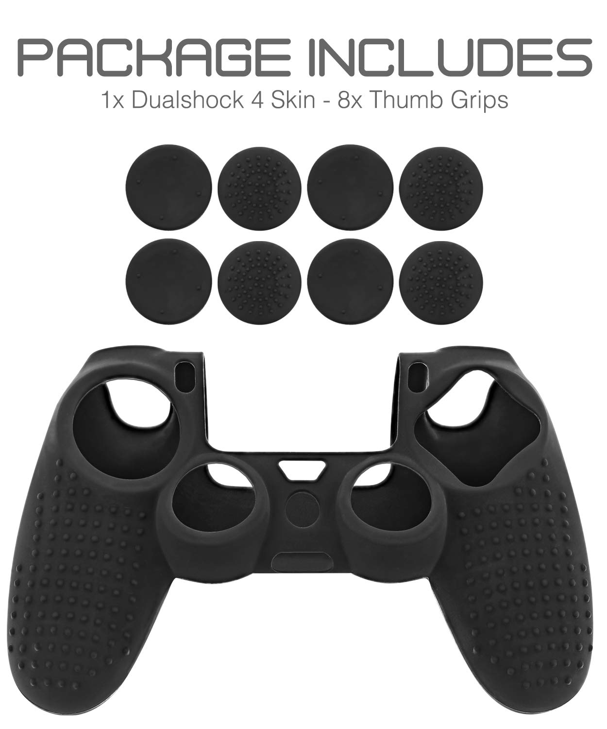 Fosmon PS4 Controller Skin with 8 Thumb Grips, Anti-Slip Silicone Grip Cover Protector Case Compatible with Sony PlayStation PS4 Slim/PRO 4 DualShock Controller (Black)