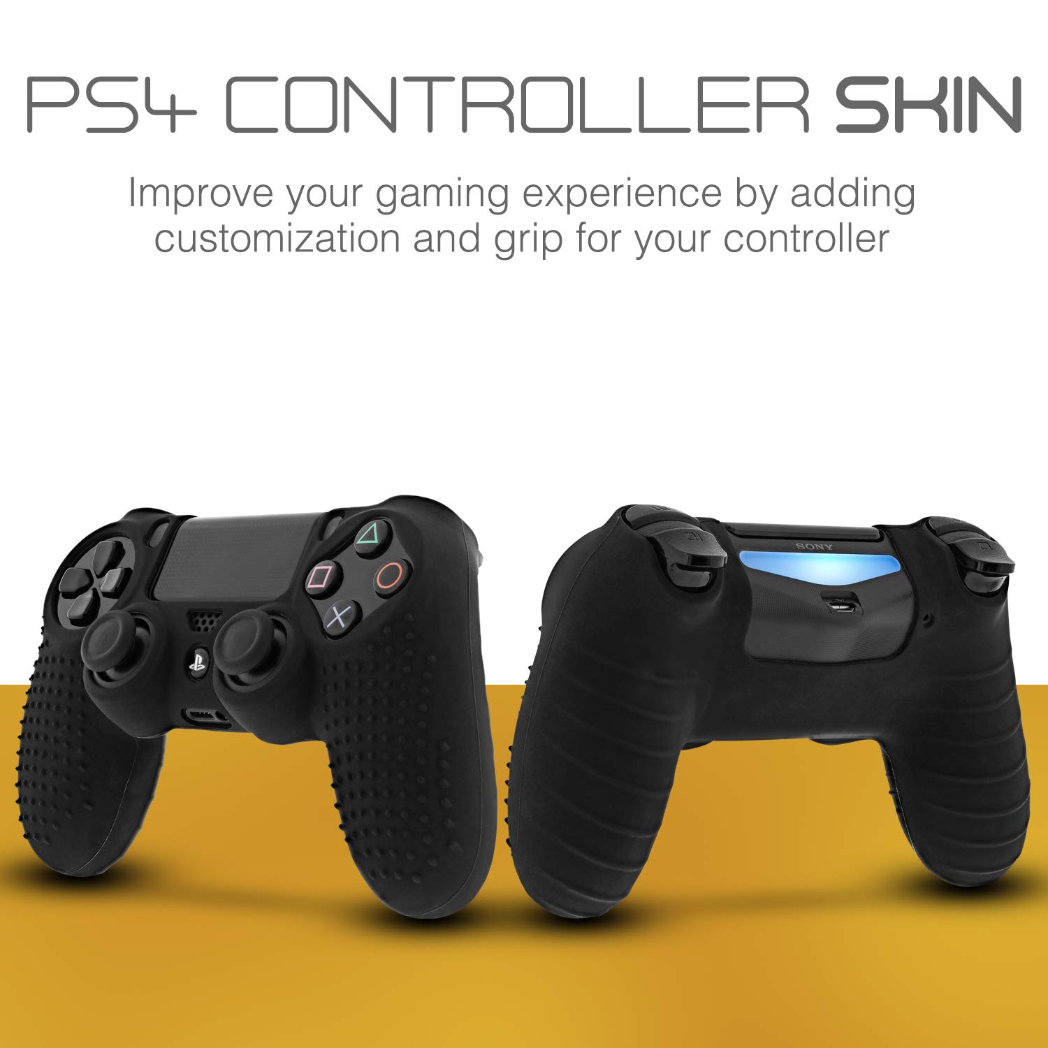 Fosmon PS4 Controller Skin with 8 Thumb Grips, Anti-Slip Silicone Grip Cover Protector Case Compatible with Sony PlayStation PS4 Slim/PRO 4 DualShock Controller (Black)