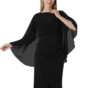 Hotshawl Capelets for women Chiffon Cape Shawls and Wraps for Evening Dress Wedding Capes Cover Up (Black)