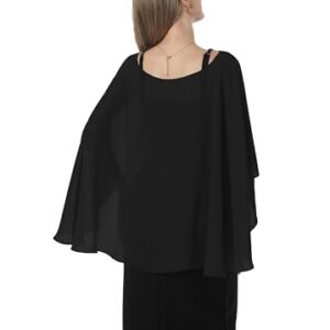 Hotshawl Capelets for women Chiffon Cape Shawls and Wraps for Evening Dress Wedding Capes Cover Up (Black)