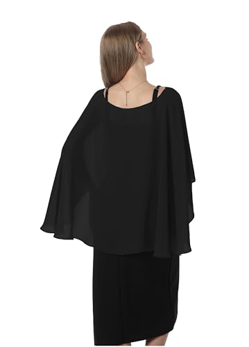 Hotshawl Capelets for women Chiffon Cape Shawls and Wraps for Evening Dress Wedding Capes Cover Up (Black)