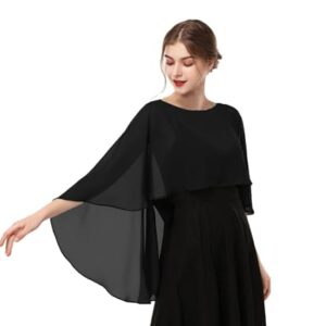 Hotshawl Capelets for women Chiffon Cape Shawls and Wraps for Evening Dress Wedding Capes Cover Up (Black)