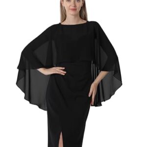 Hotshawl Capelets for women Chiffon Cape Shawls and Wraps for Evening Dress Wedding Capes Cover Up (Black)