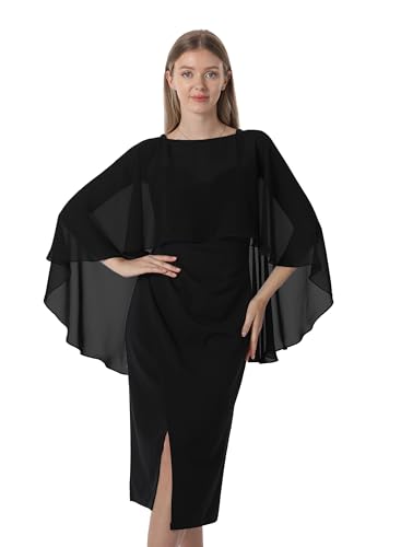 Hotshawl Capelets for women Chiffon Cape Shawls and Wraps for Evening Dress Wedding Capes Cover Up (Black)