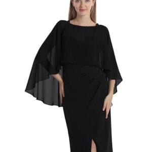 Hotshawl Capelets for women Chiffon Cape Shawls and Wraps for Evening Dress Wedding Capes Cover Up (Black)