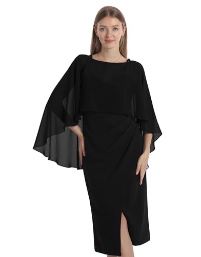 Hotshawl Capelets for women Chiffon Cape Shawls and Wraps for Evening Dress Wedding Capes Cover Up (Black)