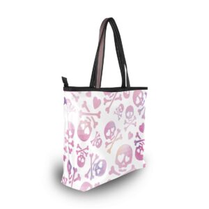 Woman Tote Bag Travel Shoulder Handbags Purple Skull for Work Travel Business Beach