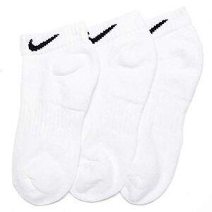 Nike Everyday Cushion Low Training Socks (3 Pair), Men's & Women's Athletic Low Cut Socks with Sweat-Wicking Technology, White/Black, Women's 4-6 and Youth 3Y-5Y