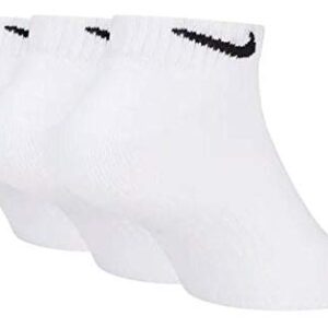 Nike Everyday Cushion Low Training Socks (3 Pair), Men's & Women's Athletic Low Cut Socks with Sweat-Wicking Technology, White/Black, Women's 4-6 and Youth 3Y-5Y