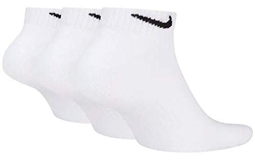 Nike Everyday Cushion Low Training Socks (3 Pair), Men's & Women's Athletic Low Cut Socks with Sweat-Wicking Technology, White/Black, Women's 4-6 and Youth 3Y-5Y