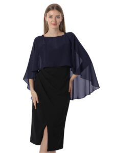 hotshawl capelets for women chiffon cape shawls and wraps for evening dress wedding capes cover up (navy)