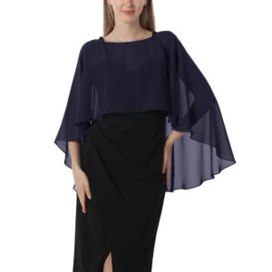 Hotshawl Capelets for women Chiffon Cape Shawls and Wraps for Evening Dress Wedding Capes Cover Up (Navy)