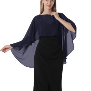 Hotshawl Capelets for women Chiffon Cape Shawls and Wraps for Evening Dress Wedding Capes Cover Up (Navy)