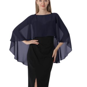 Hotshawl Capelets for women Chiffon Cape Shawls and Wraps for Evening Dress Wedding Capes Cover Up (Navy)