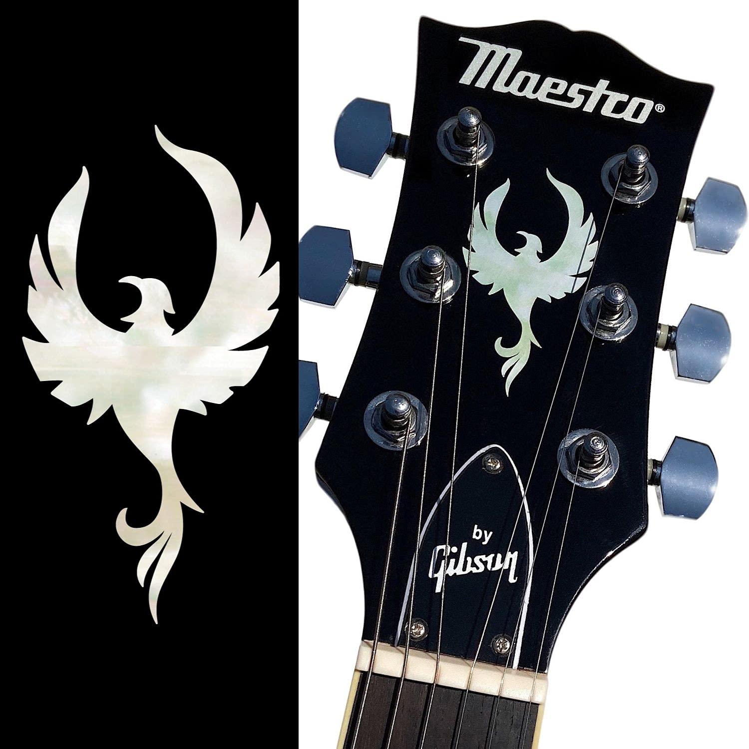 Inlay Sticker for Guitar Headstock - Phoenix Bird - White Pearl