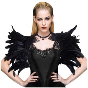 l'vow black feather shrug cape shoulder wrap lace collar halloween costumes for women (black -001)