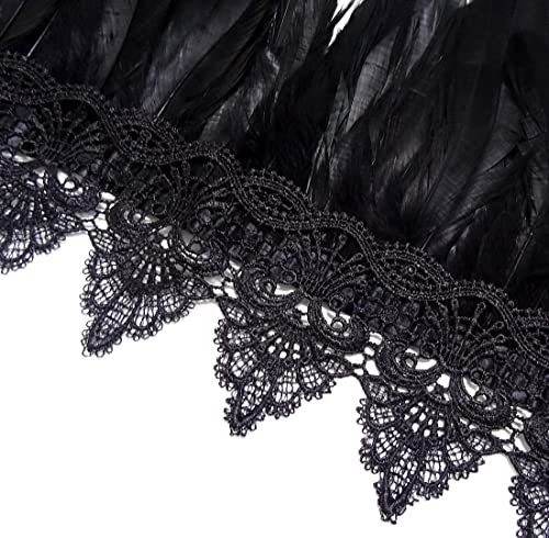 L'VOW Black Feather Shrug Cape Shoulder Wrap Lace Collar Halloween Costumes for Women (Black -001)