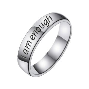 cozylkx i am enough stainless steel reminder statement ring inspirational jewelry graduation gift for women teen girls,size 5