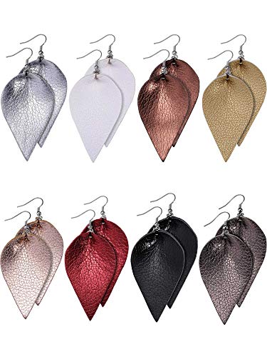 Jetec 8 Pairs Faux Leather Earring Set Leather Leaf Earring Petal Dangle Drop Earring for Birthday Women Girl