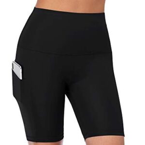 CADMUS Women's High Waist Spandex Yoga Shorts for Bike Running Two Side Pockets,10,Black,Grey,Wine Red,X-Large