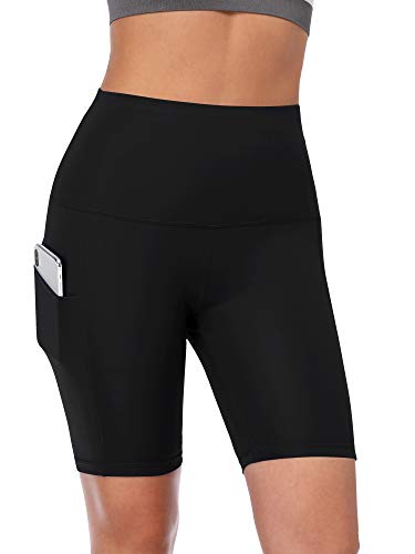 CADMUS Women's High Waist Spandex Yoga Shorts for Bike Running Two Side Pockets,10,Black,Grey,Wine Red,X-Large