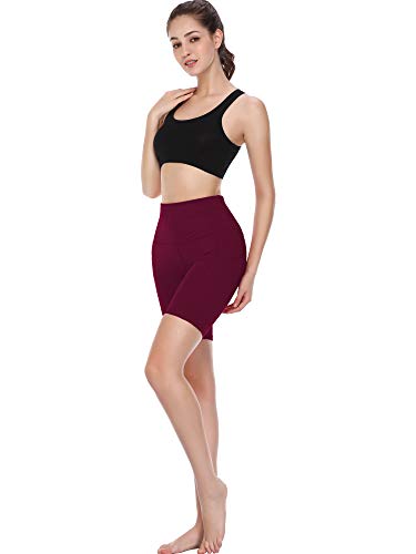 CADMUS Women's High Waist Spandex Yoga Shorts for Bike Running Two Side Pockets,10,Black,Grey,Wine Red,X-Large