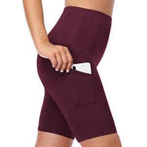 CADMUS Women's High Waist Spandex Yoga Shorts for Bike Running Two Side Pockets,10,Black,Grey,Wine Red,X-Large