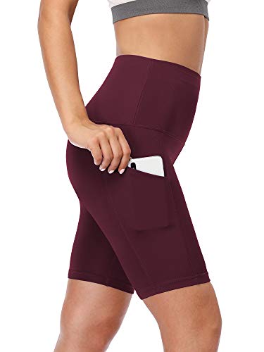 CADMUS Women's High Waist Spandex Yoga Shorts for Bike Running Two Side Pockets,10,Black,Grey,Wine Red,X-Large