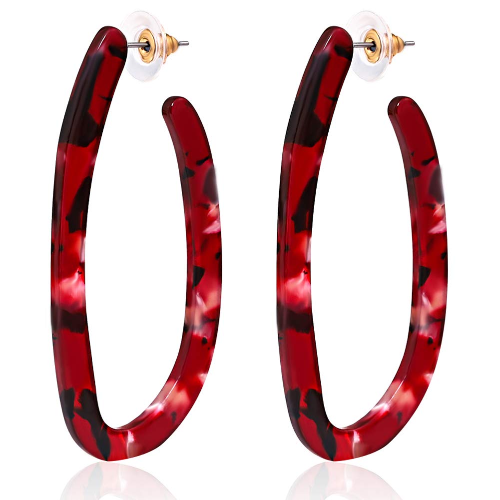 ALEXY Women's Mottled Hoop Earrings Bohemia Acrylic Resin, Red, Size No Size