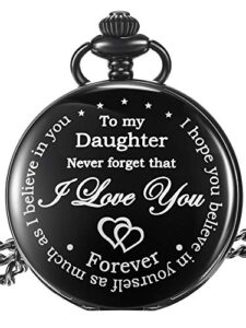 pangda christmas inspirational gift to my daughter never forget that i love you steel pocket watch, personalized birthday graduation party gift from mom dad to daughter