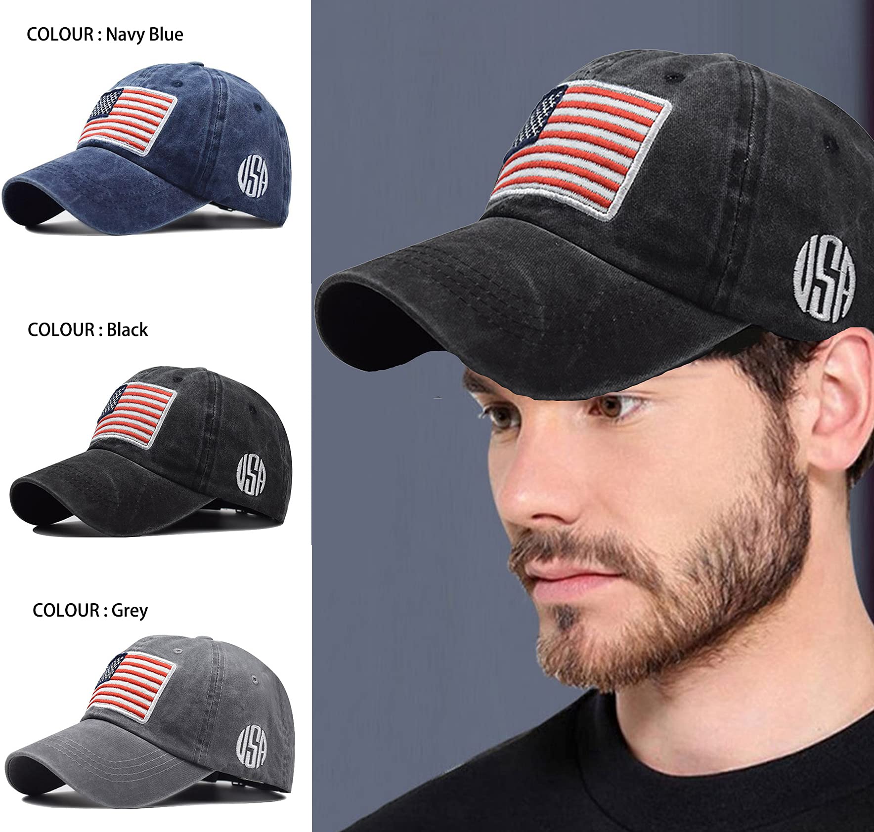 IZUS American Flag,Distressed Baseball Hat – Distressed Cotton-Blend Dad Hat Embroiderred for Adult (Navy)