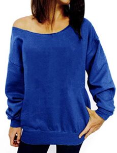 lyxiof womens off shoulder sweatshirt slouchy long sleeve shirts pullover tops blue xl