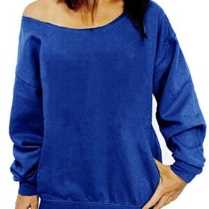 LYXIOF Womens Off Shoulder Sweatshirt Slouchy Long Sleeve Shirts Pullover Tops Blue XL